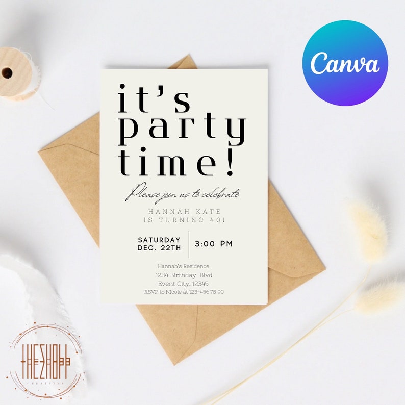 It's Party Time Modern Ivory Birthday Invitation | Minimalist Birthday ...