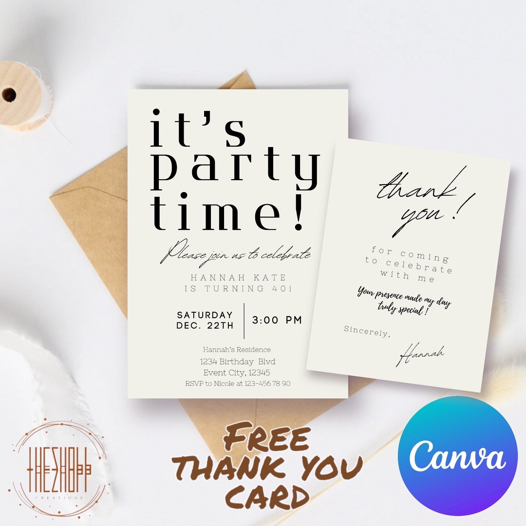 It's Party Time Modern Ivory Birthday Invitation | Minimalist Birthday ...