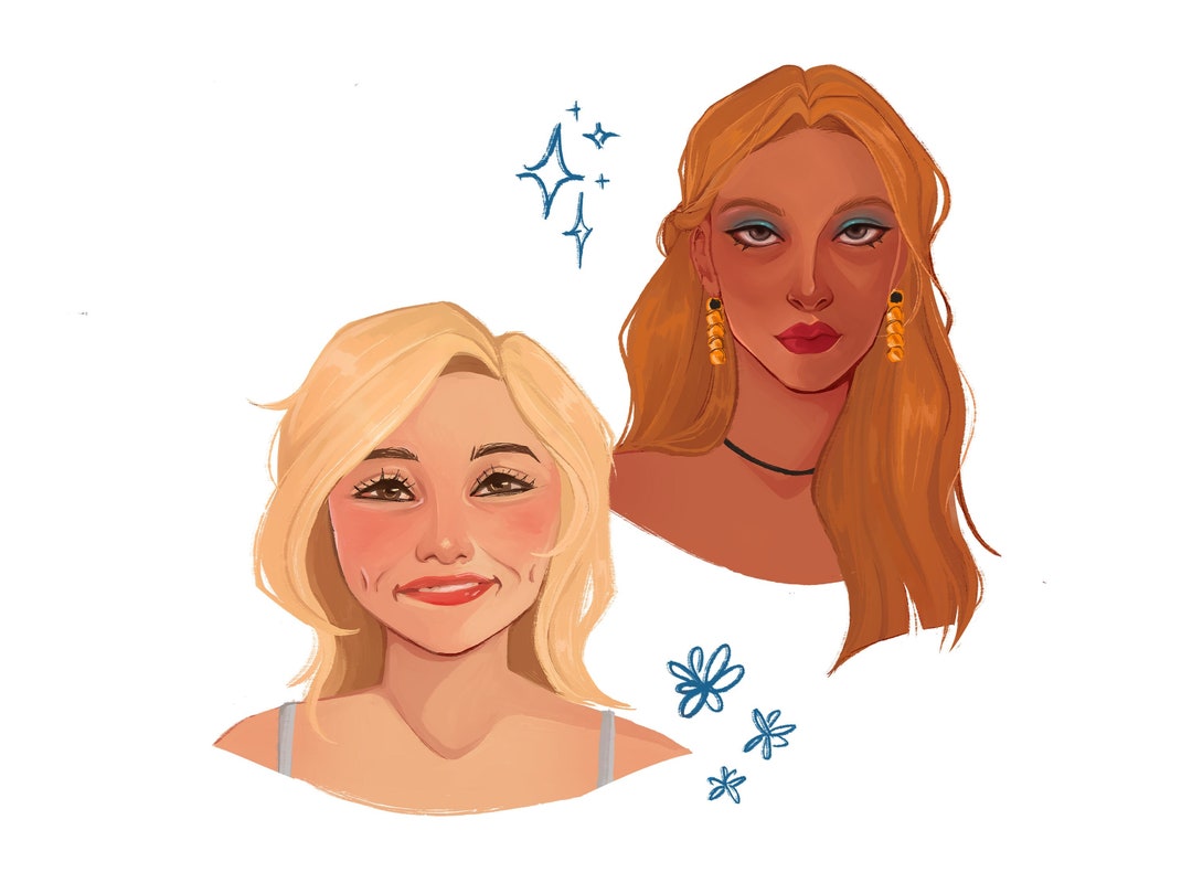 Custom Illustrated Portrait Bust Commission - Stylistic Drawn Portrait ...