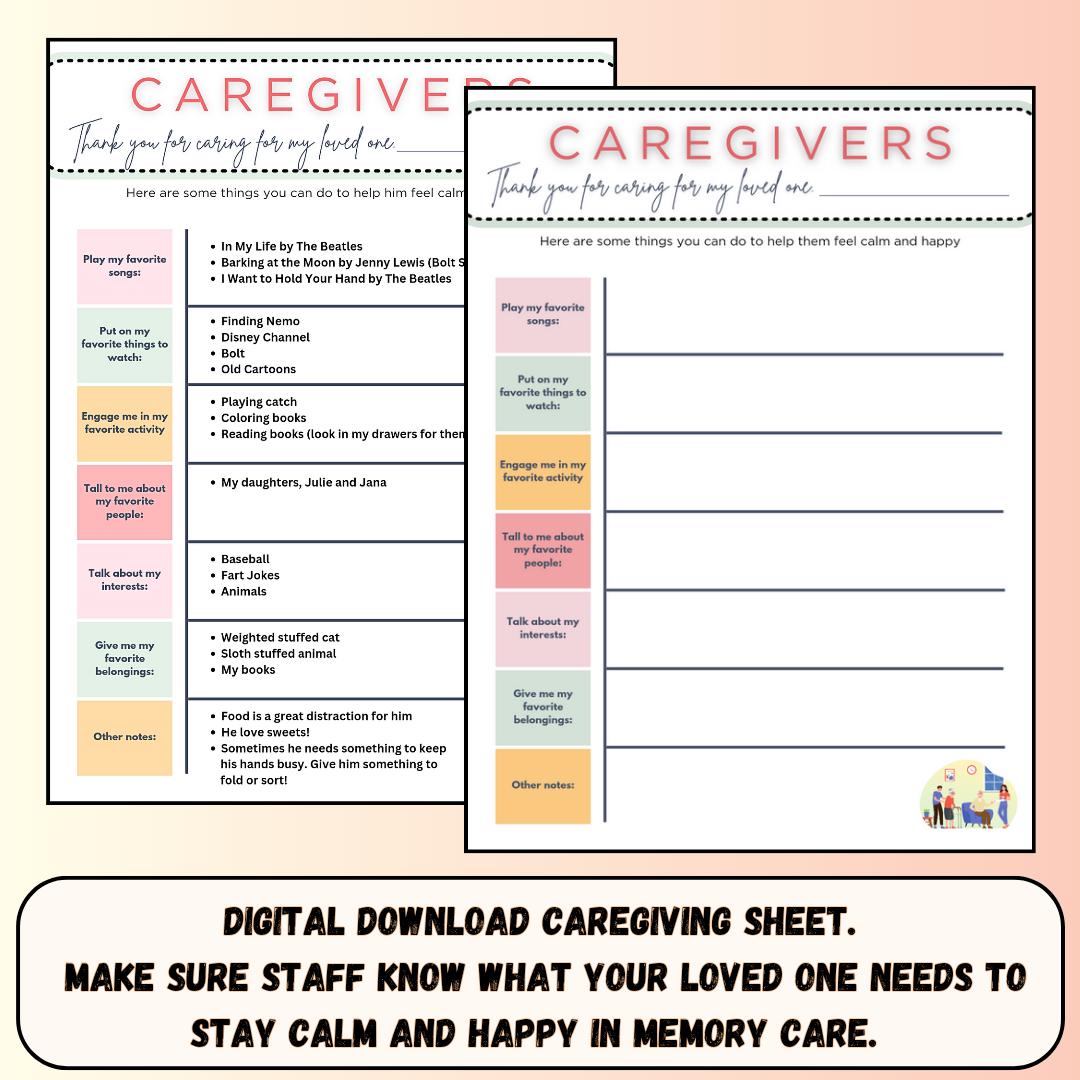 Memory Care Sheet for Alzheimer's and Dementia | Caregiver Tips to Keep ...