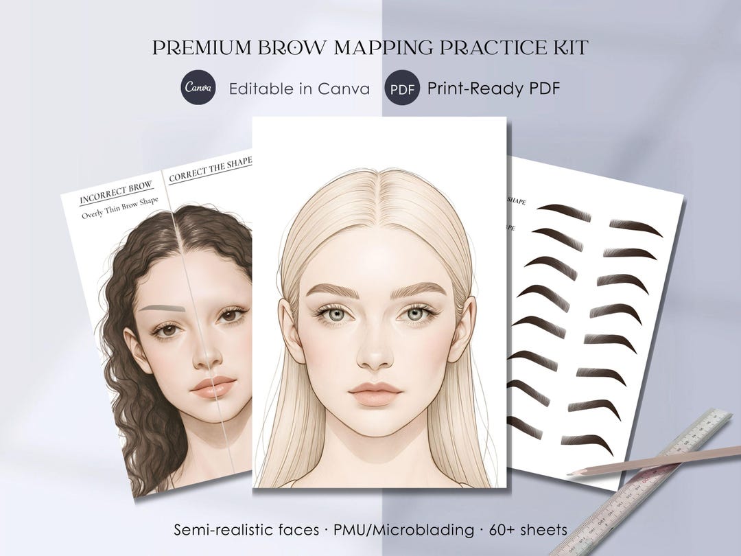 Brow Mapping Practice Kit · Semi Realistic Faces · PMU Microblading ...