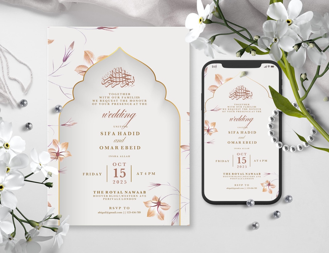 Editable Muslim Wedding Card and Electronic Invitation, Nikkah Card and ...