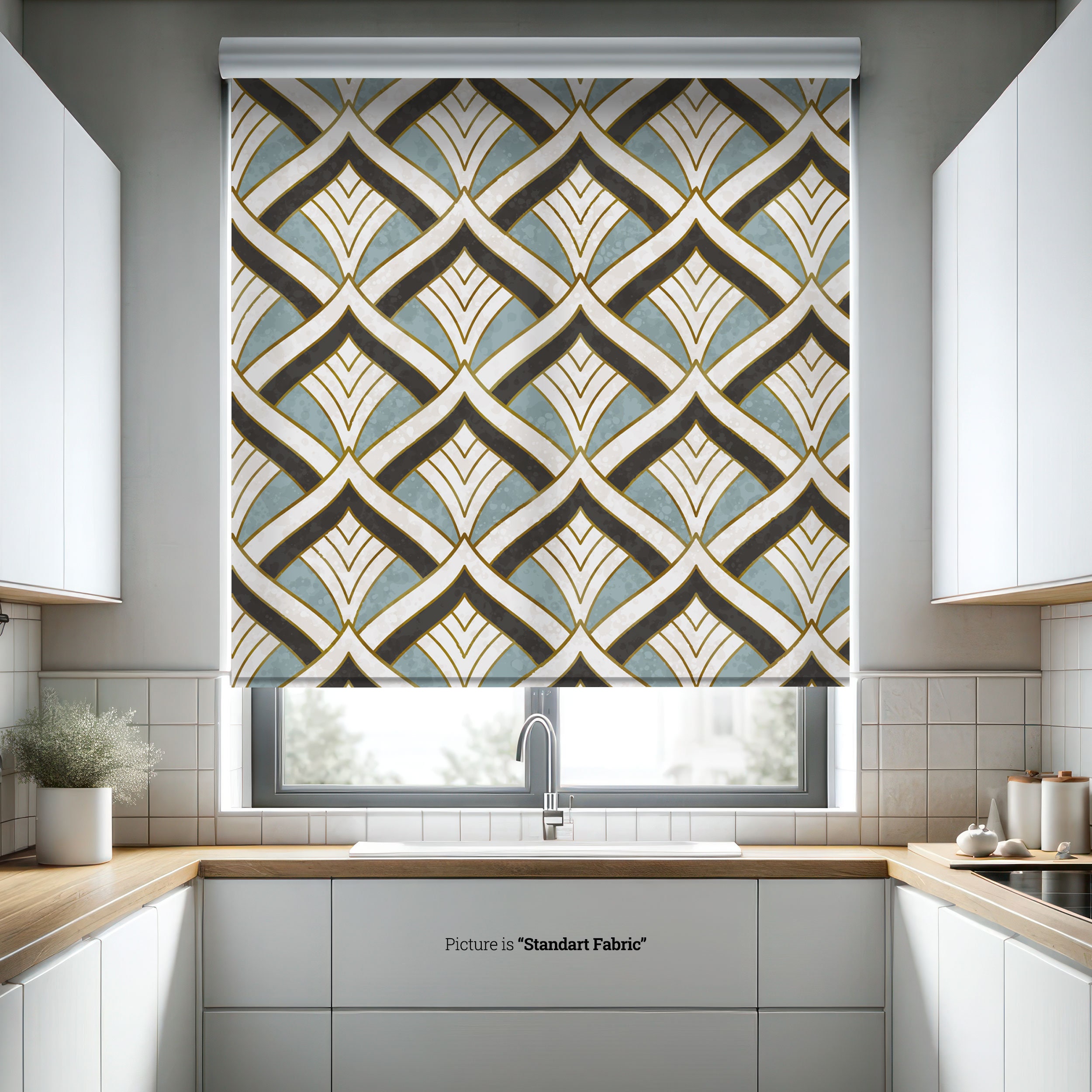 Art Deco Pattern Roller Shades, Luxury 1920s Geometric Asian Style ...