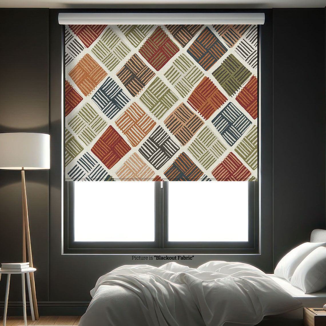 Geometric Pattern Printed Roller Shade, Square Lines Roller Blinds for ...