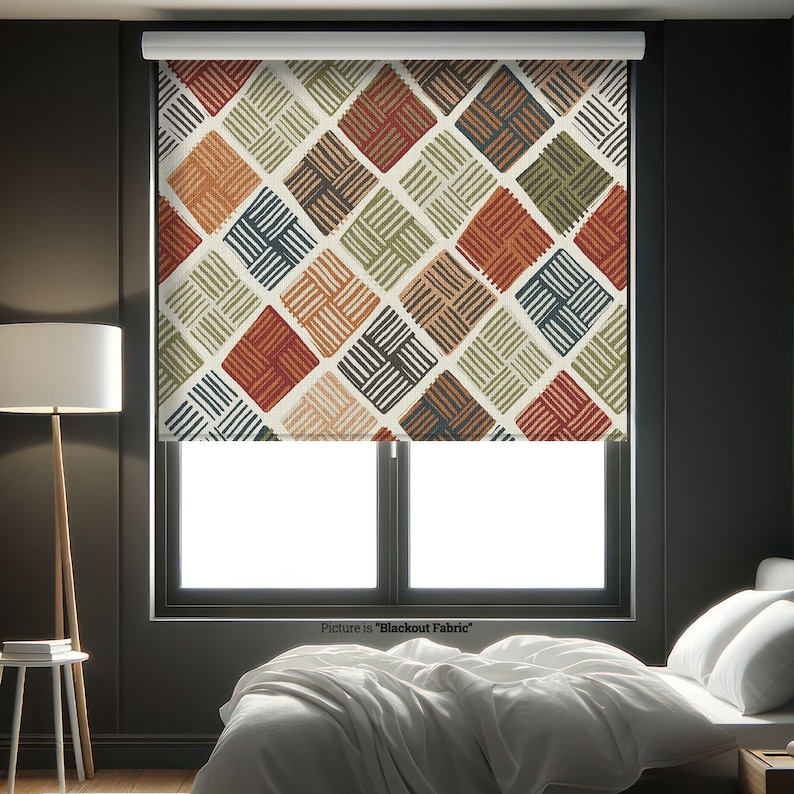 Geometric Pattern Printed Roller Shade, Square Lines Roller Blinds for ...