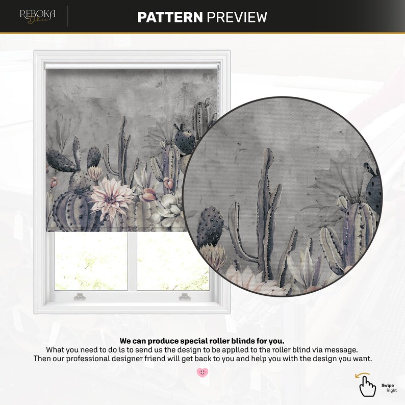 Floral Landscape Printed Roller Blind, Cactus Patterned Roller Shade ...