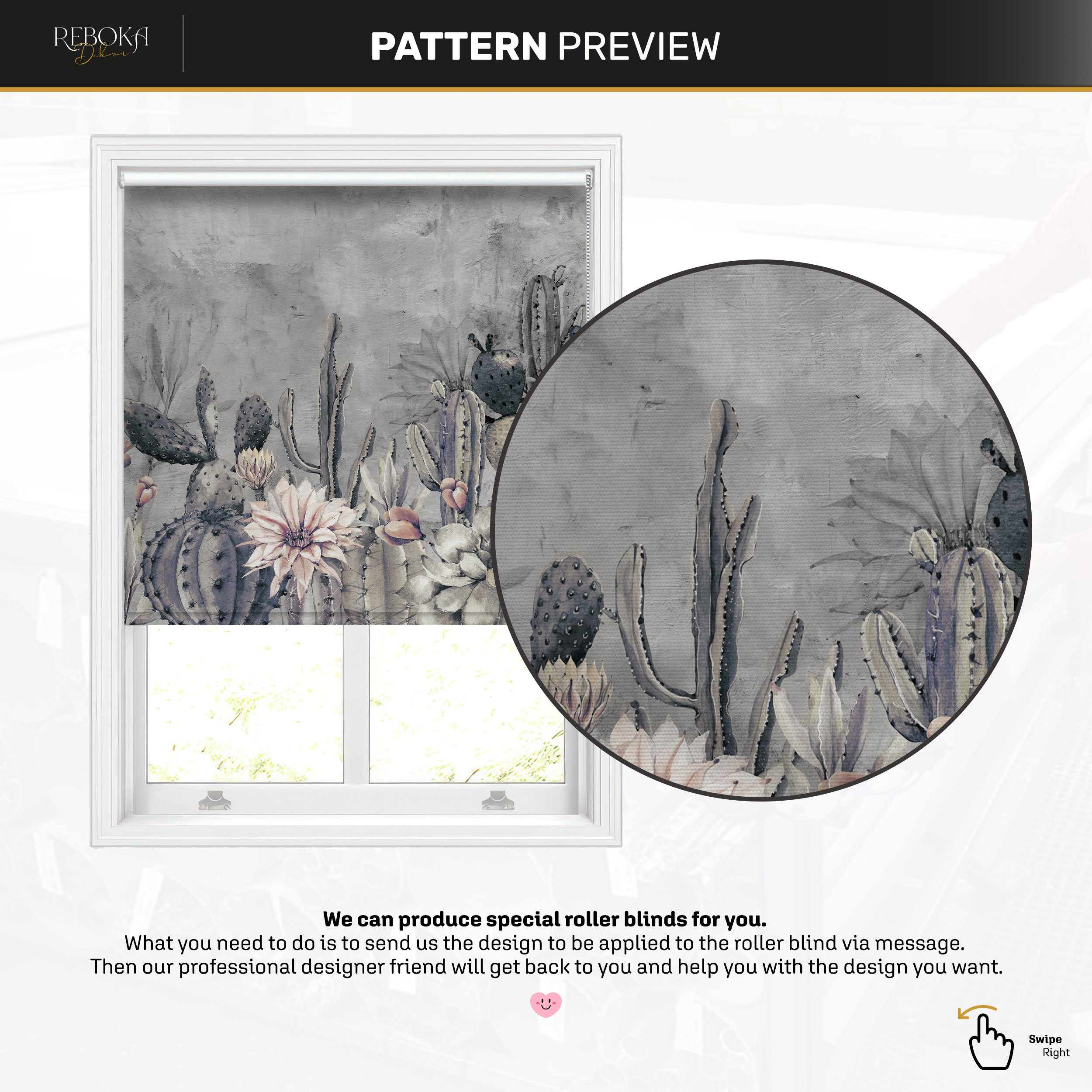 Floral Landscape Printed Roller Blind, Cactus Patterned Roller Shade for Kitchen, Vintage Retro ...