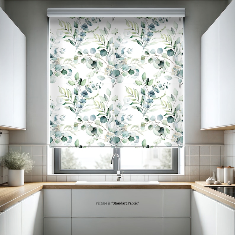Green Leaves Pattern Roller Shade, Leaves Printed Roller Blinds for ...