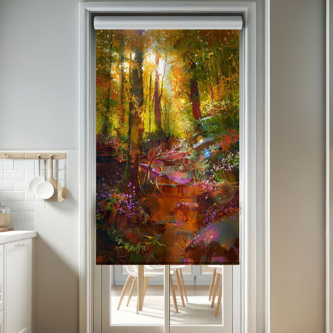 Forest Road Printed Roller Shades, Jungle Oil Painting Roller Blinds ...