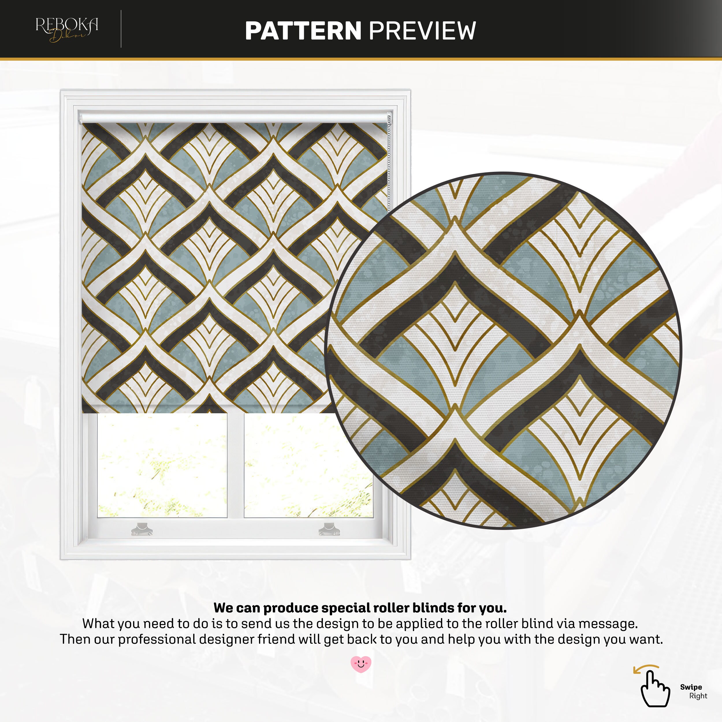 Art Deco Pattern Roller Shades, Luxury 1920s Geometric Asian Style ...