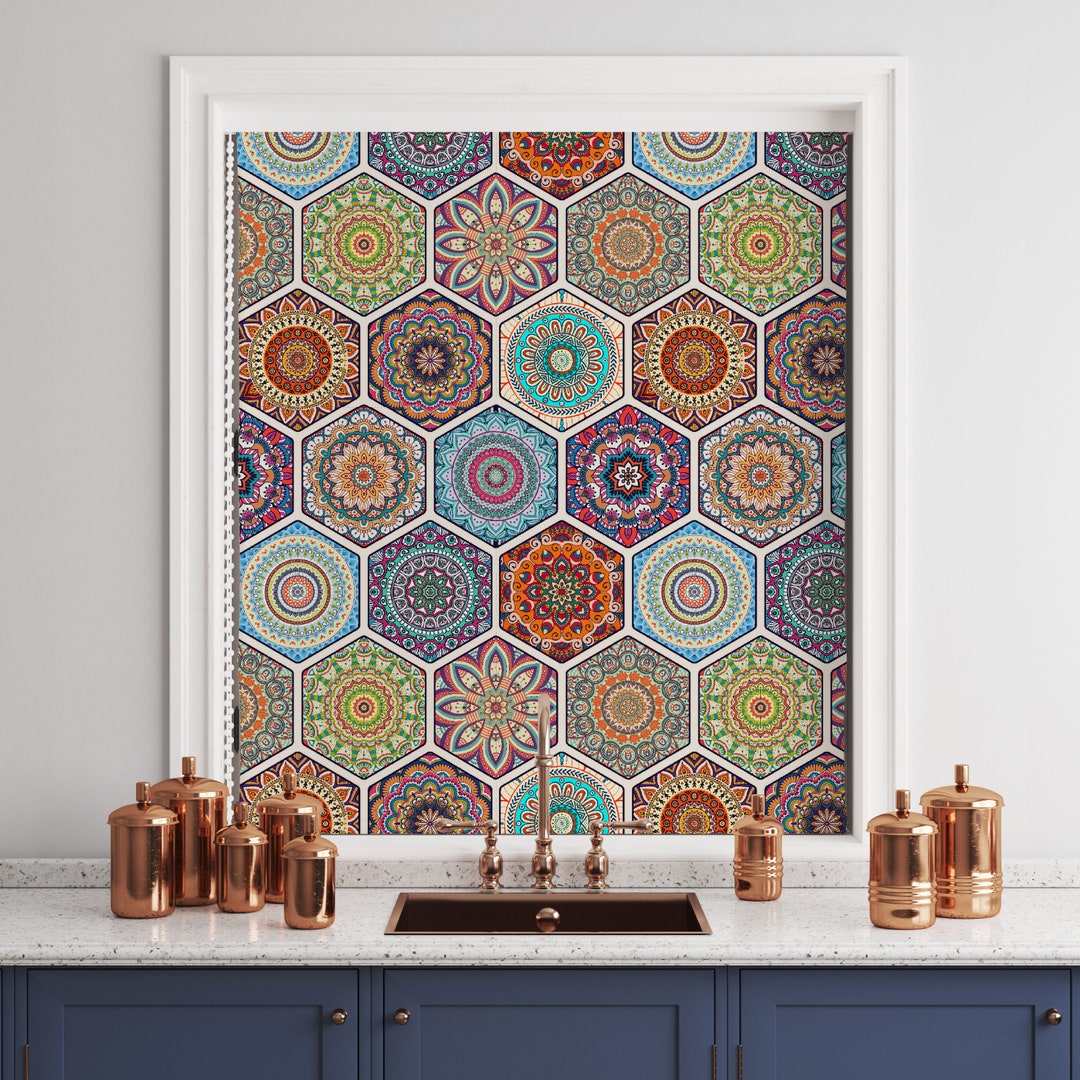 Ethnic Patchwork Patterned Roller Shades, Printed Floral Patchwork ...