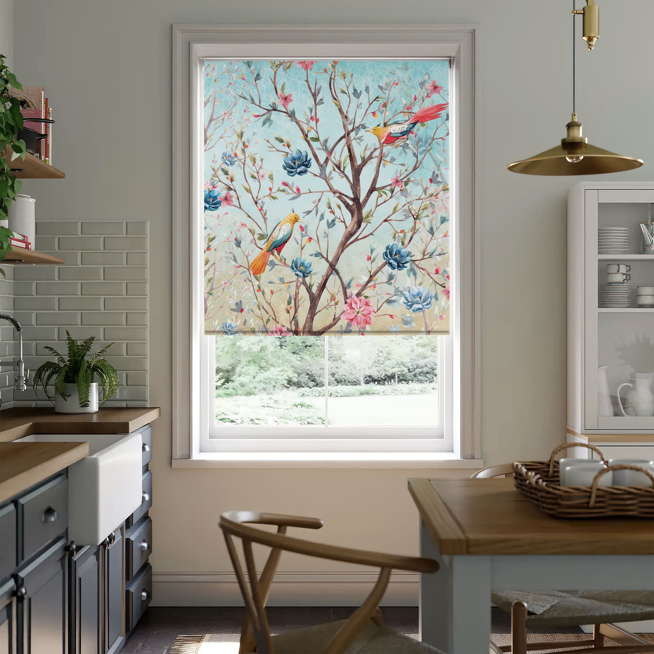 Colorful Chinoiserie Roller Blind, Flowers and Birds Custom Shades for ...