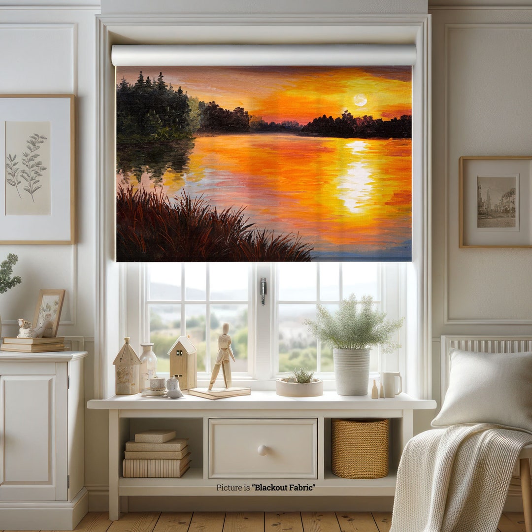 Lake in a Forest Roller Shades, Sunset Printed Roller Blinds for Window ...