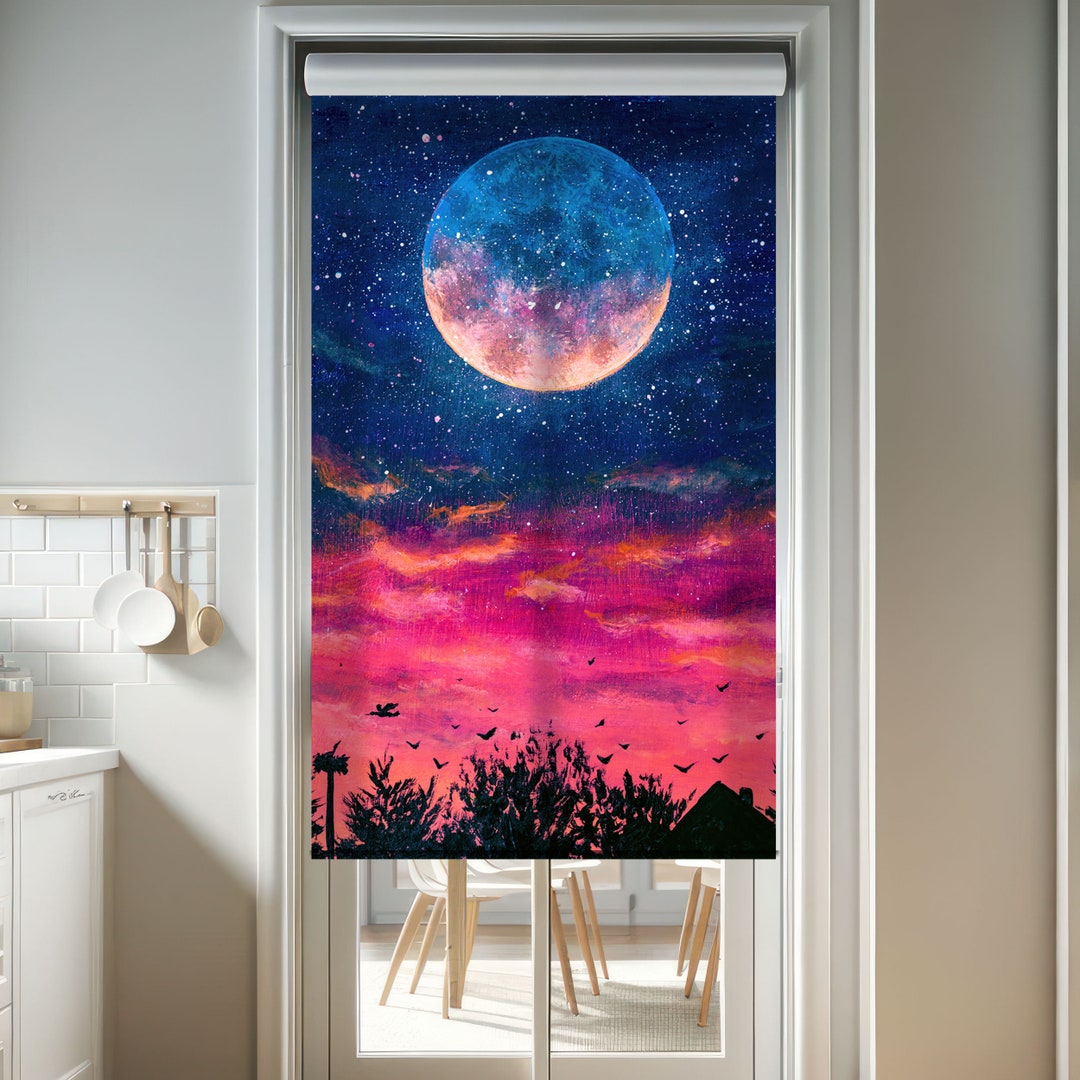 Colourful Sky Landscape Roller Shades, Moon Printed Artistic Roller ...