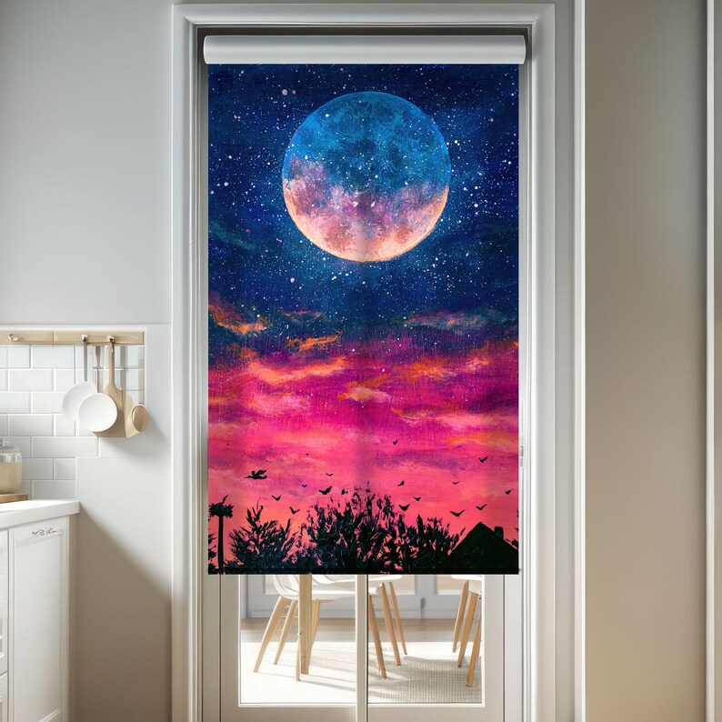 Colourful Sky Landscape Roller Shades, Moon Printed Artistic Roller ...