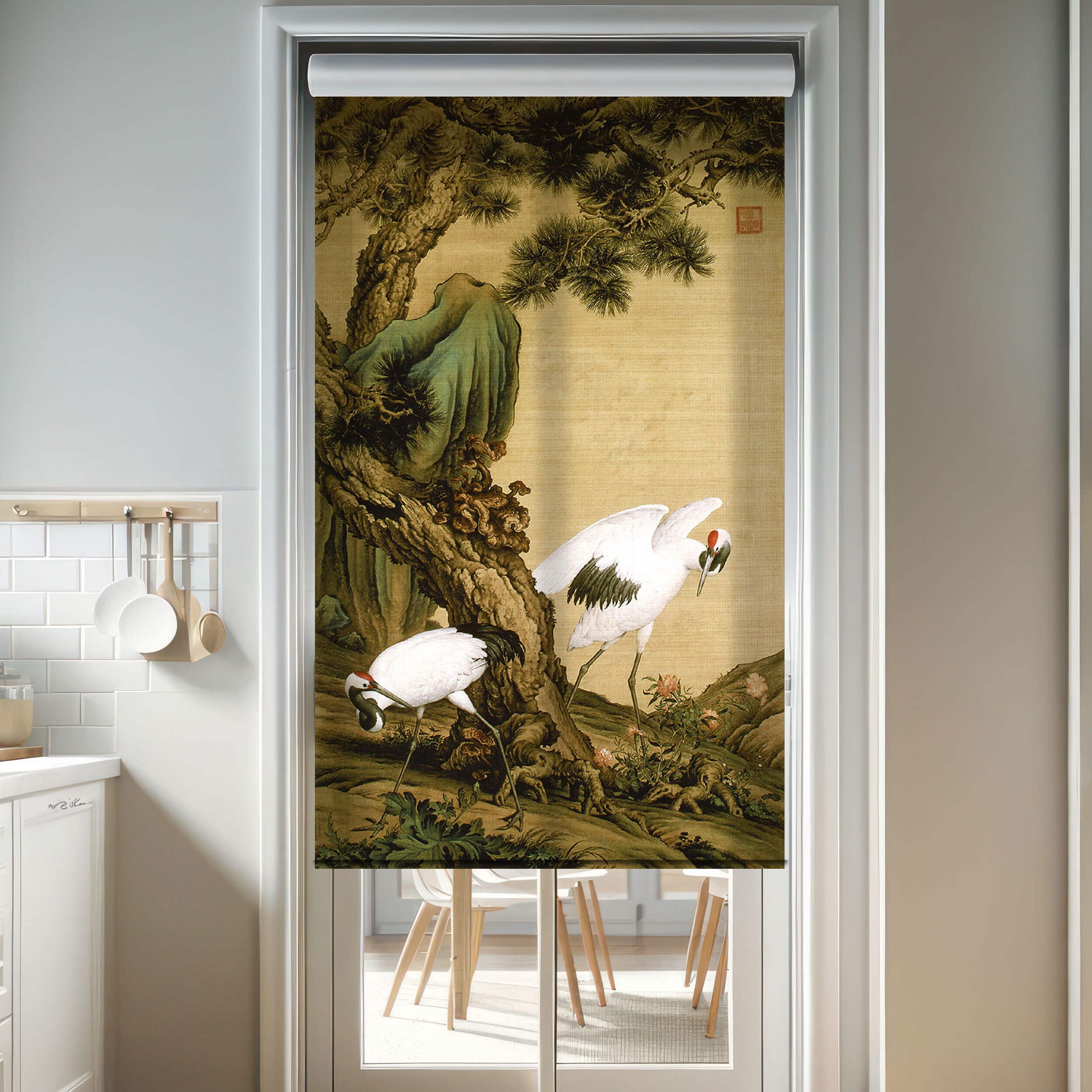 Chinese Traditional Roller Shades, Two Cranes Under a Pine Tree Chinese ...