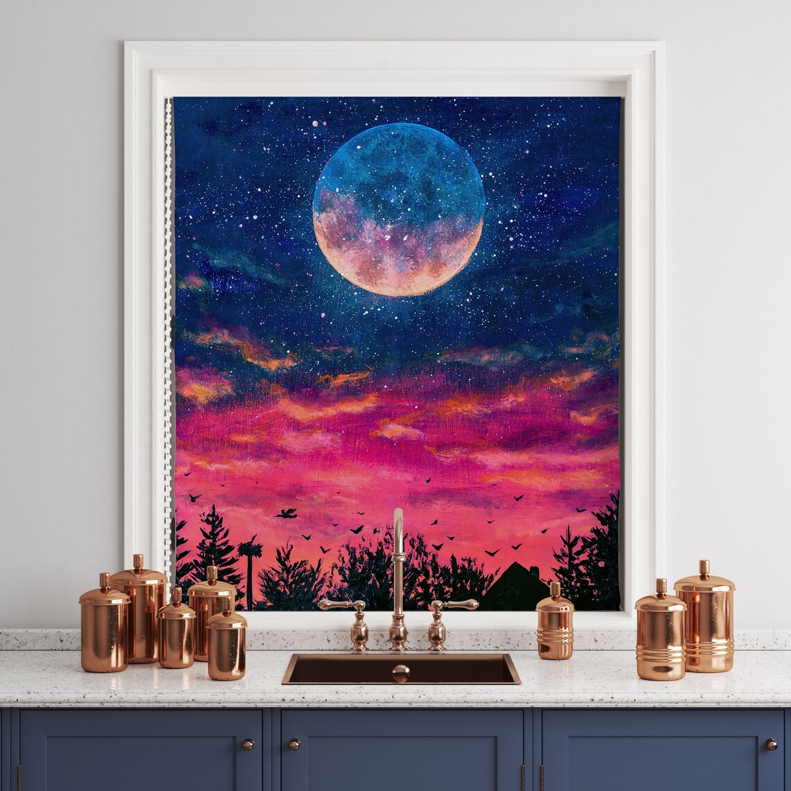 Colourful Sky Landscape Roller Shades, Moon Printed Artistic Roller ...