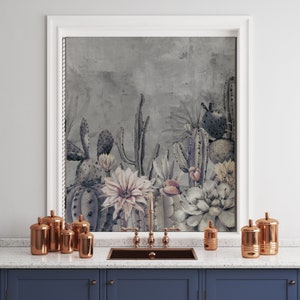 Floral Landscape Printed Roller Blind, Cactus Patterned Roller Shade for Kitchen, Vintage Retro ...