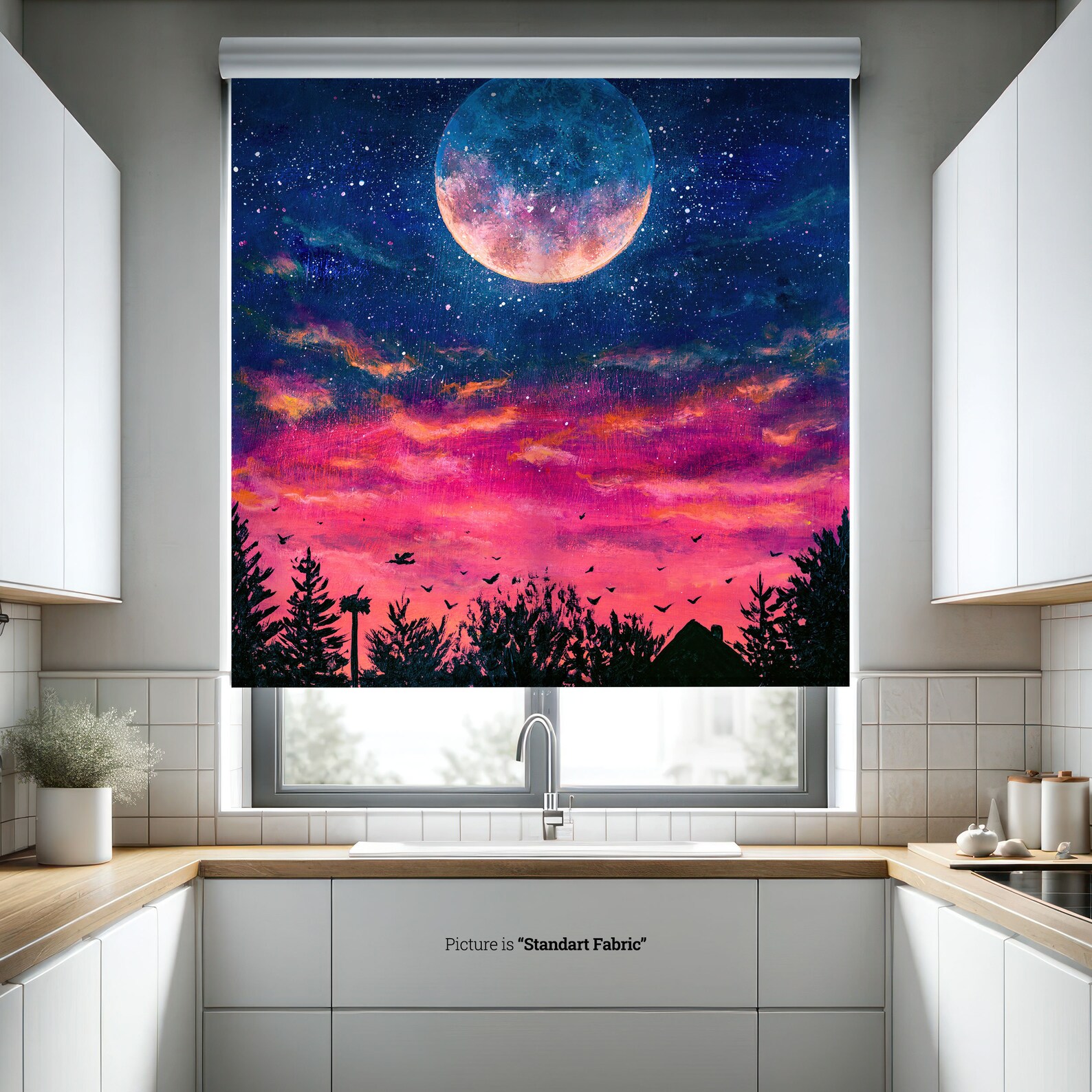 Colourful Sky Landscape Roller Shades, Moon Printed Artistic Roller ...