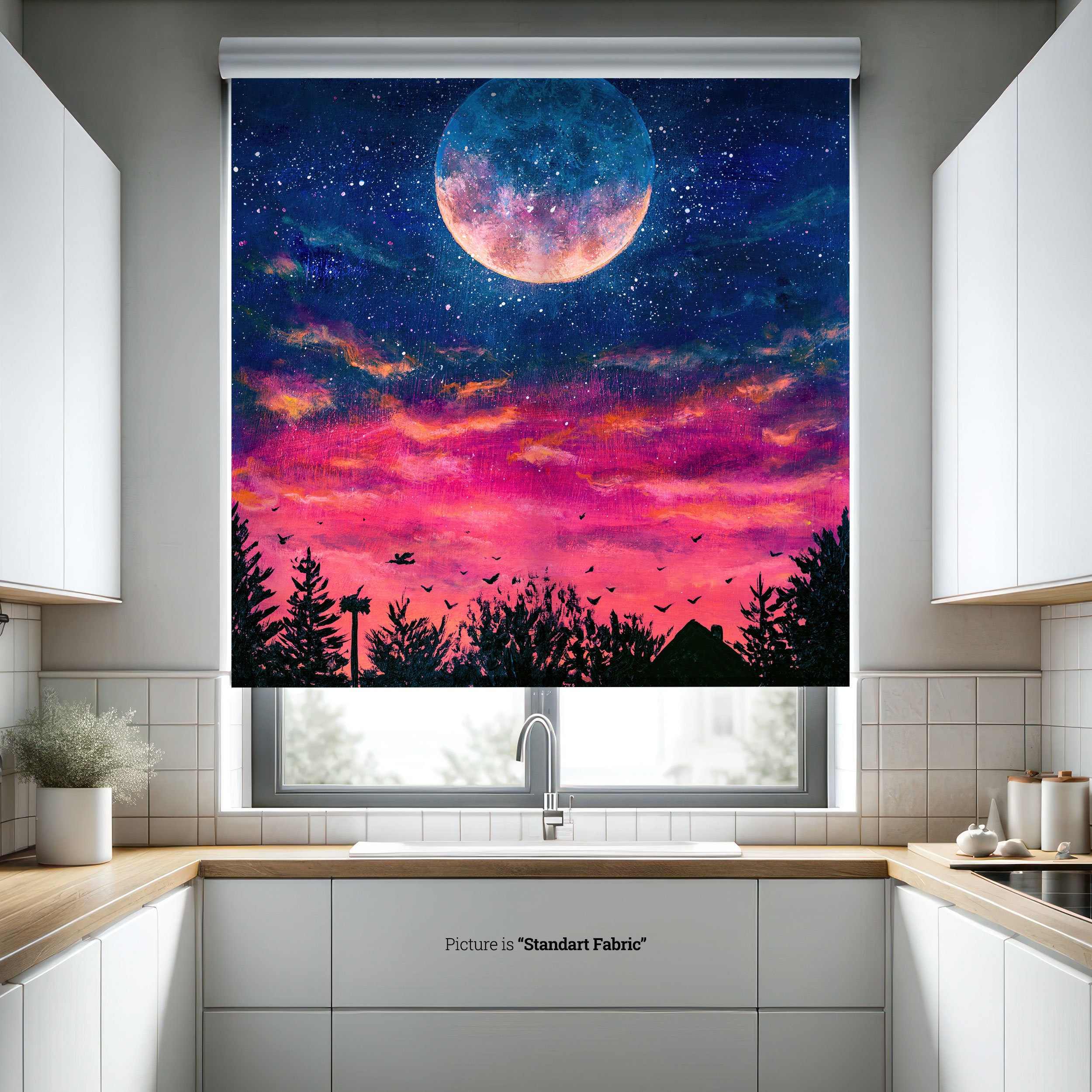 Colourful Sky Landscape Roller Shades, Moon Printed Artistic Roller ...