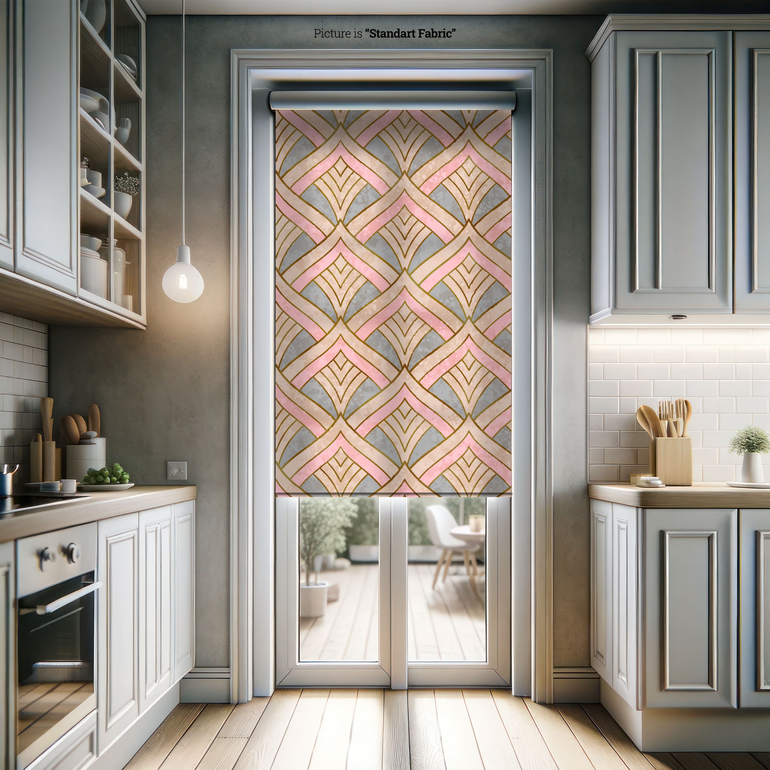 Pink Art Deco Pattern Roller Shades, Luxury 1920s Geometric Asian Style ...