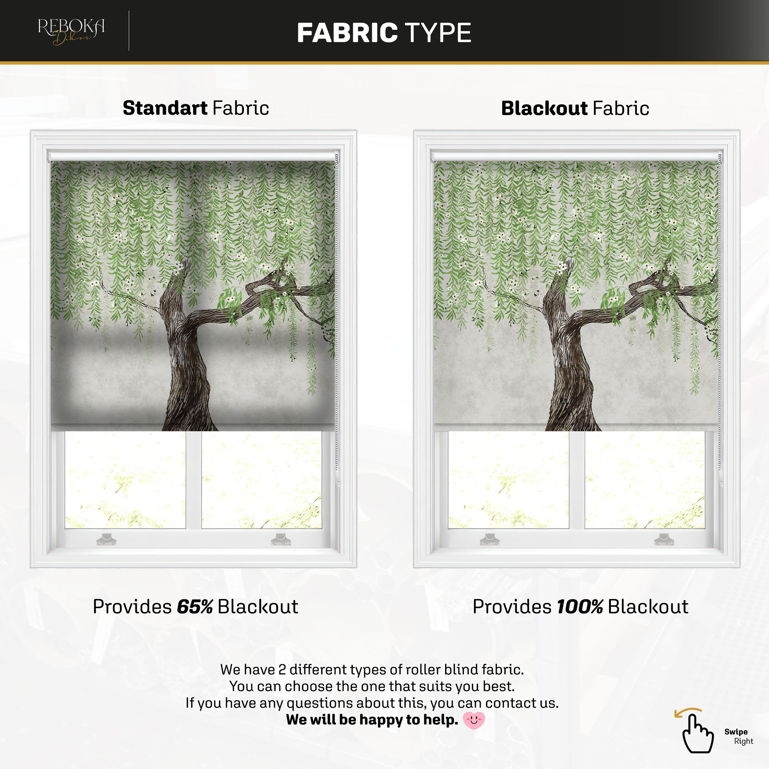 Acacia Tree Printed Roller Shades for Window, Ivy Acacia Branches Green ...