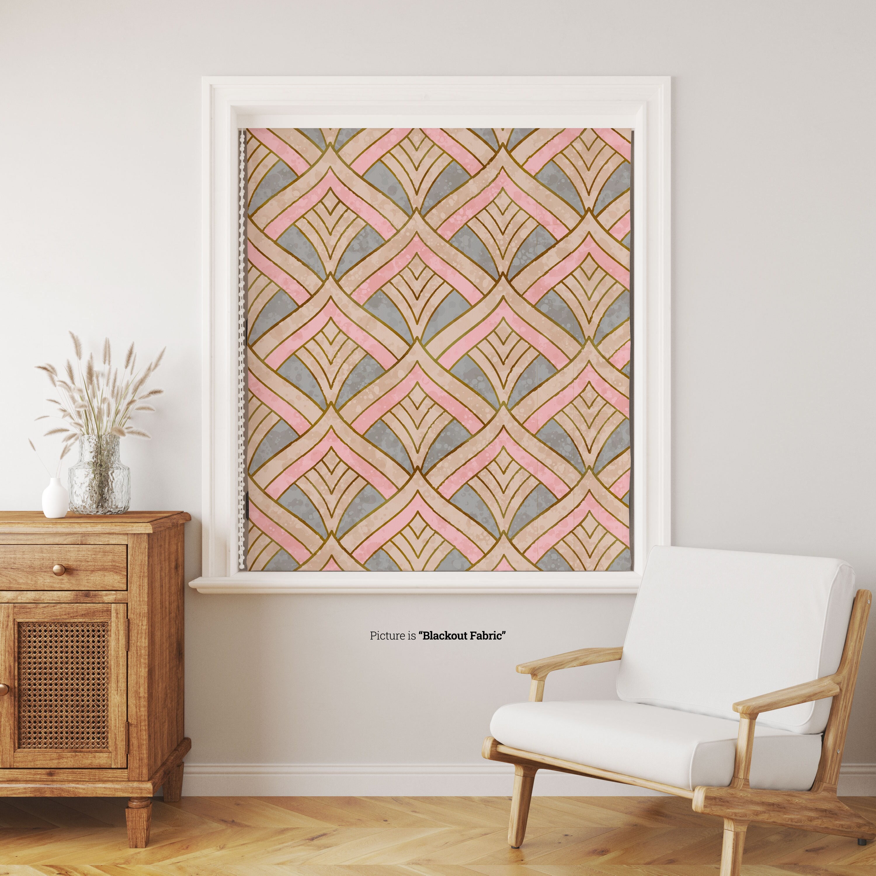 Pink Art Deco Pattern Roller Shades, Luxury 1920s Geometric Asian Style ...