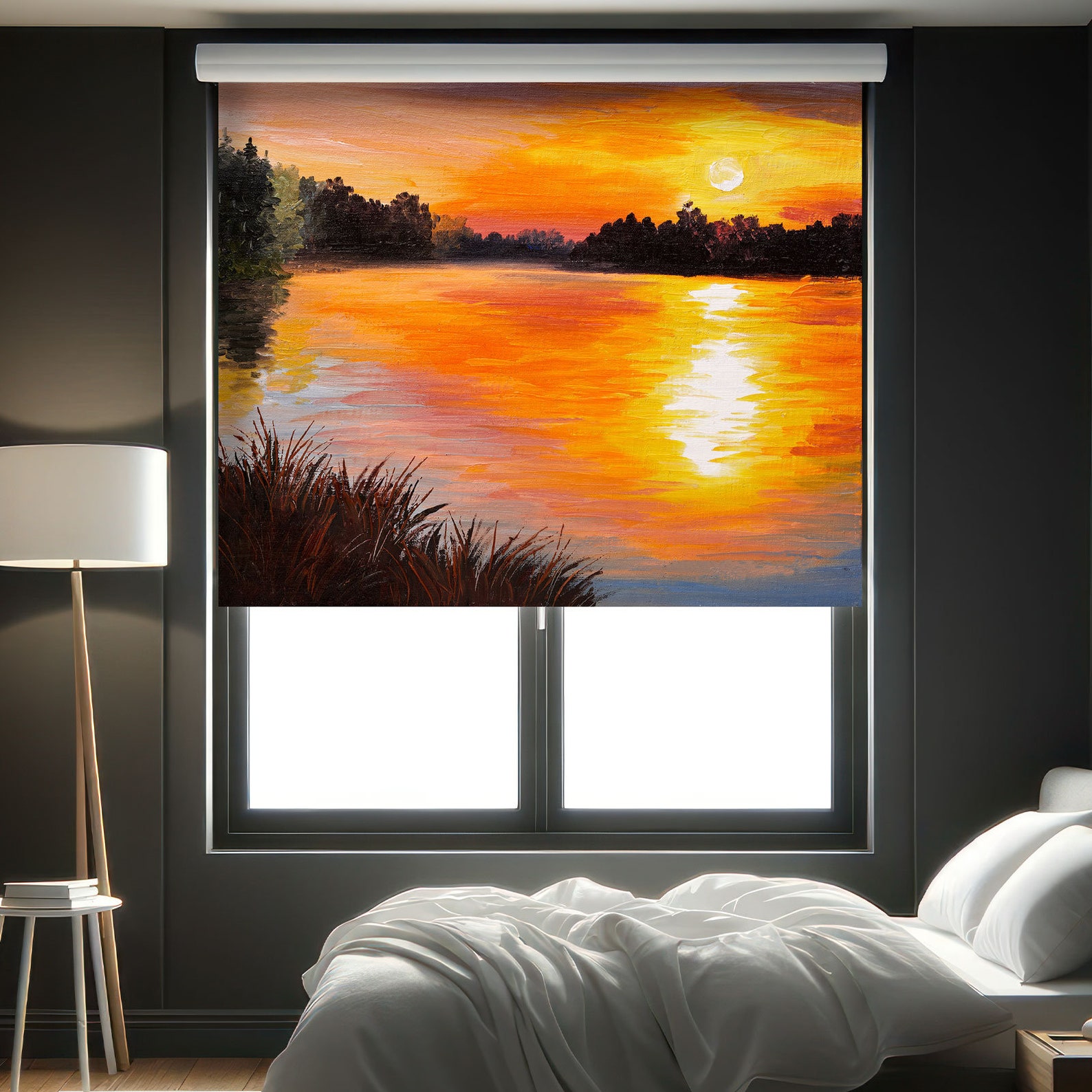 Lake in a Forest Roller Shades, Sunset Printed Roller Blinds for Window ...