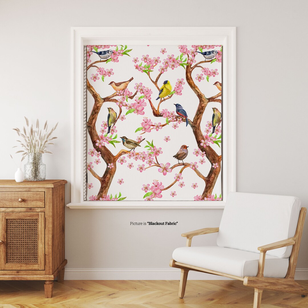 Little Birds Roller Shades, Flowering Branches of Tree Printed Roller ...