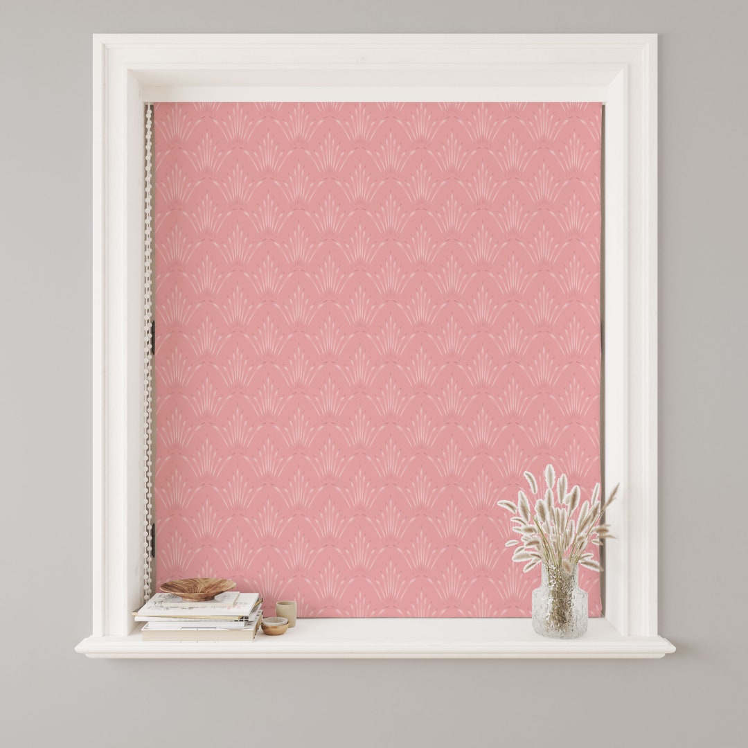 Pink Art Deco Roller Shade, Geometric Trellis Printed Roller Blind ...