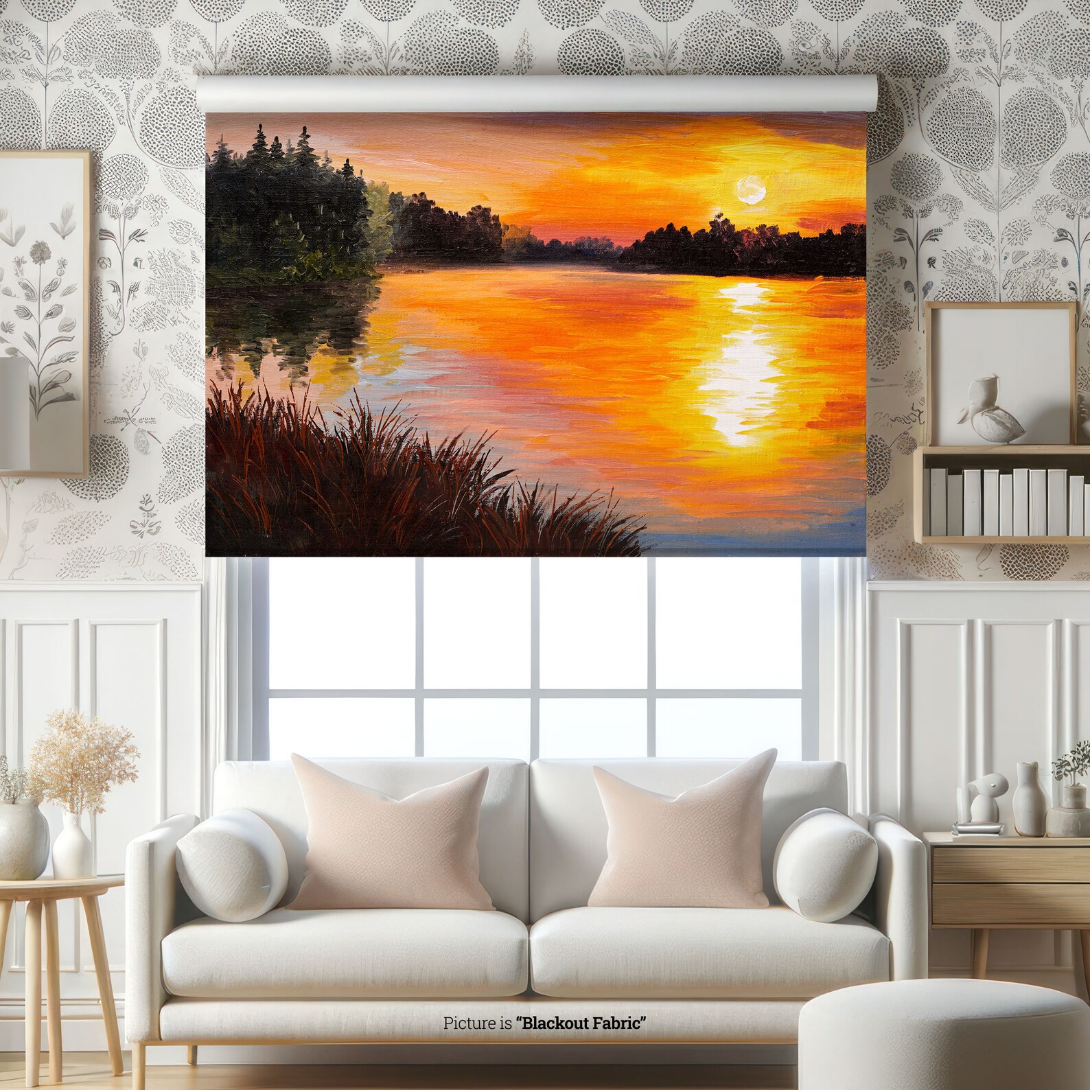 Lake in a Forest Roller Shades, Sunset Printed Roller Blinds for Window ...