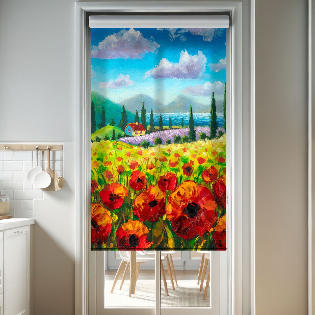 Tulip Fields Artistic Kitchen Roller Shades, Printed Natural Landscape ...