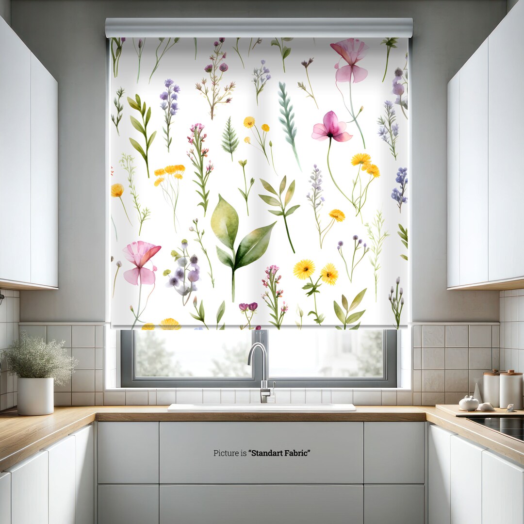 Botanical Printed Roller Blind, Kitchen Floral Patterned Roller Shade, Leaves, Vintage Style - Etsy