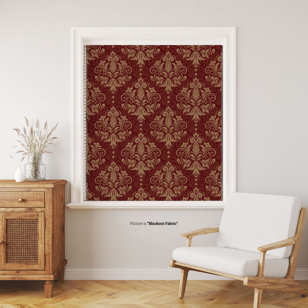 Red Damask Patterned Roller Shades for Home Window Decor, Ornamental ...