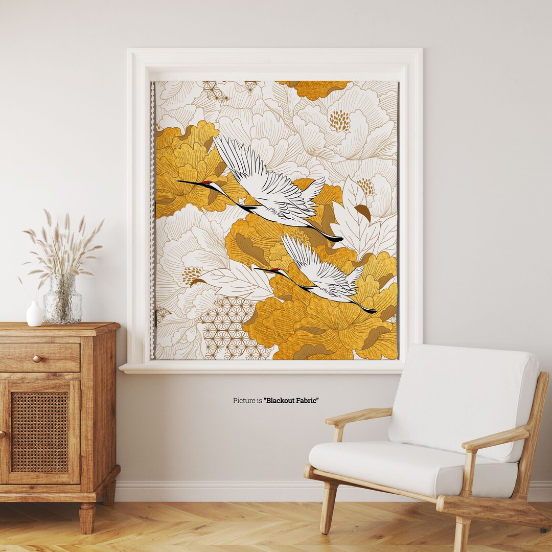 Chinese Crane Birds Roller Shades, Golden Luxury Home Decor Blinds ...
