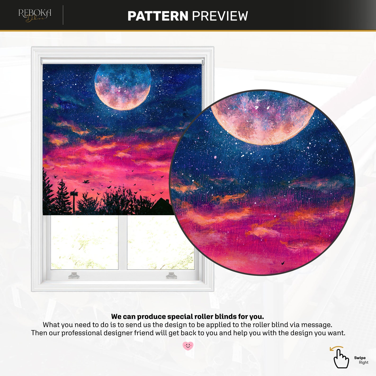 Colourful Sky Landscape Roller Shades, Moon Printed Artistic Roller ...