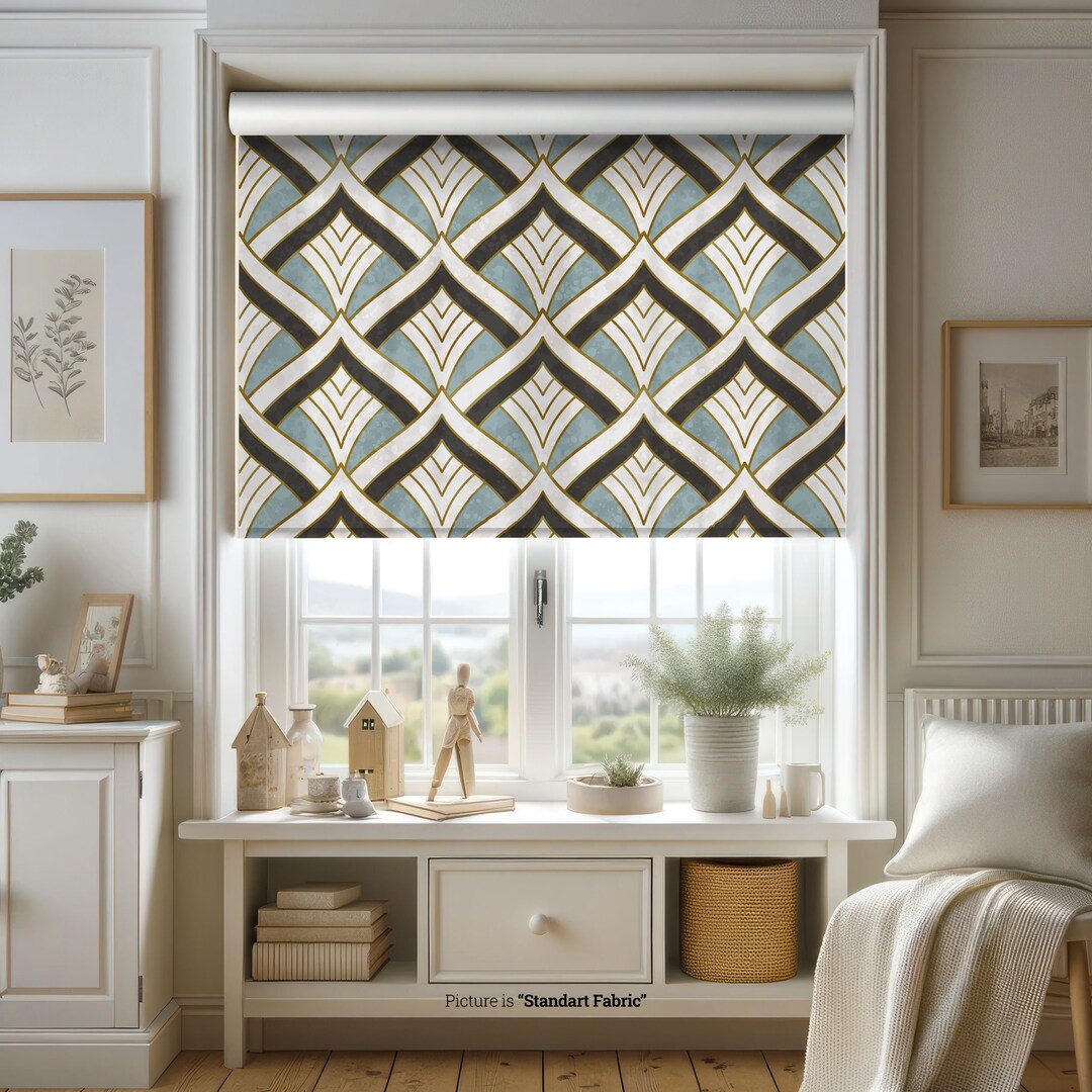 Art Deco Pattern Roller Shades, Luxury 1920s Geometric Asian Style ...