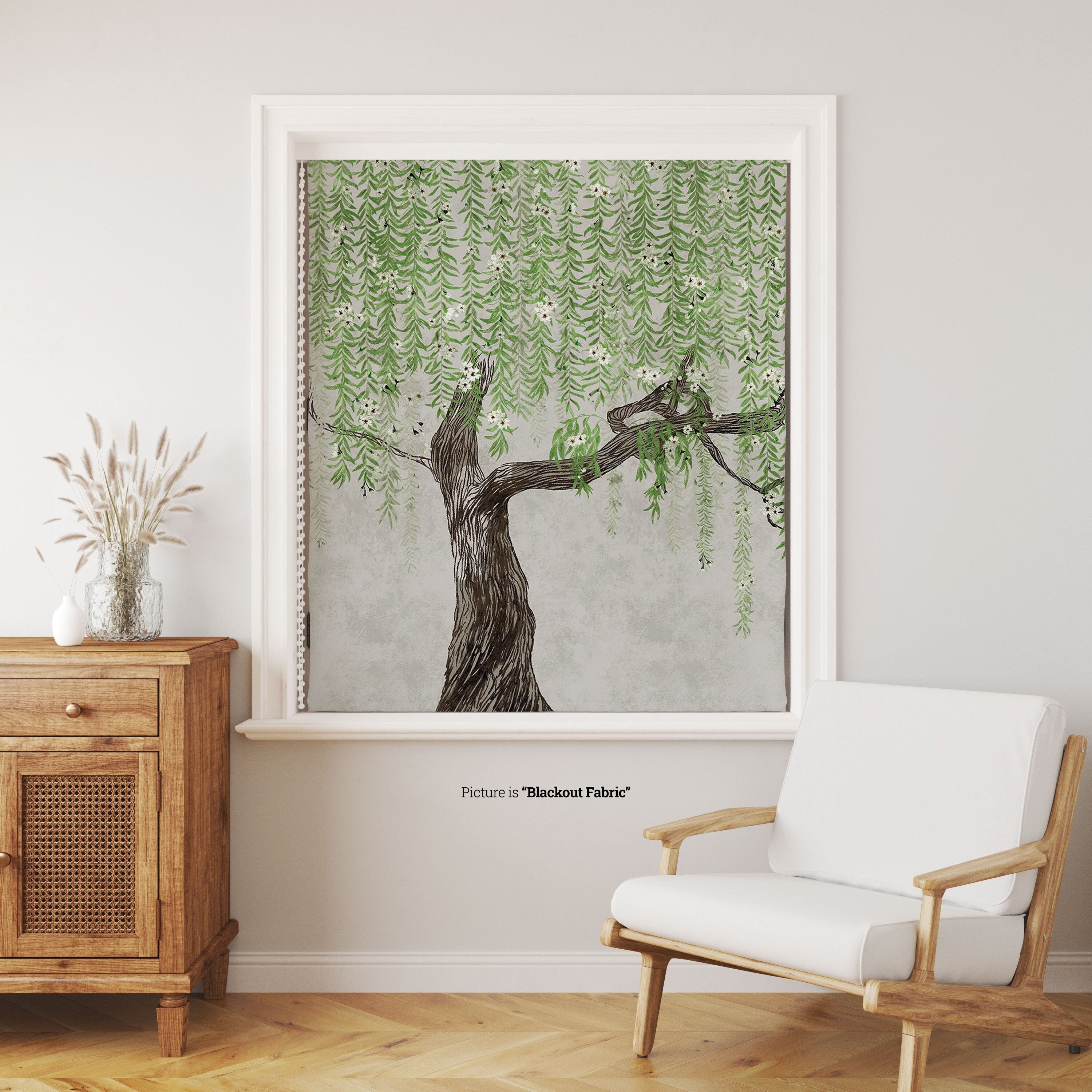 Acacia Tree Printed Roller Shades for Window, Ivy Acacia Branches Green ...