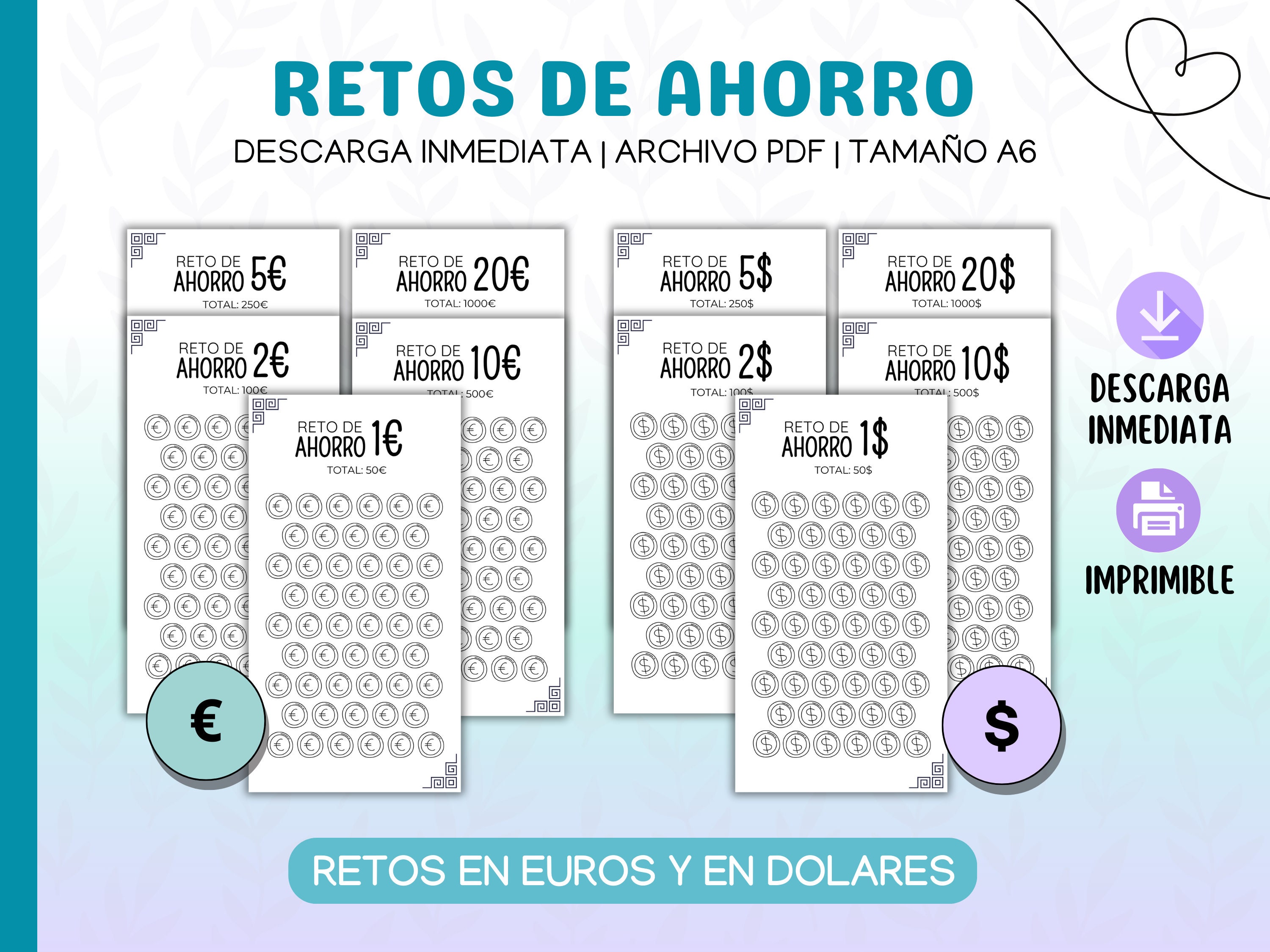 5 Printable Savings Challenges Spanish Saving Tracker Bundle in Euros ...