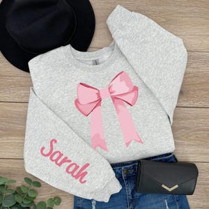 Pink Bow Custom Sweatshirt, Personalized Sweatshirt, Coquette Bow ...
