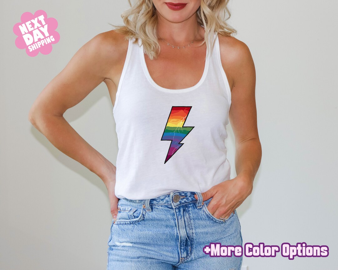 Lightning Bolt Tank Top, Gay Pride Shirt, Lesbian, Girl Power, Rainbow ...