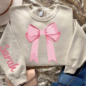 Pink Bow Custom Sweatshirt, Personalized Sweatshirt, Coquette Bow ...