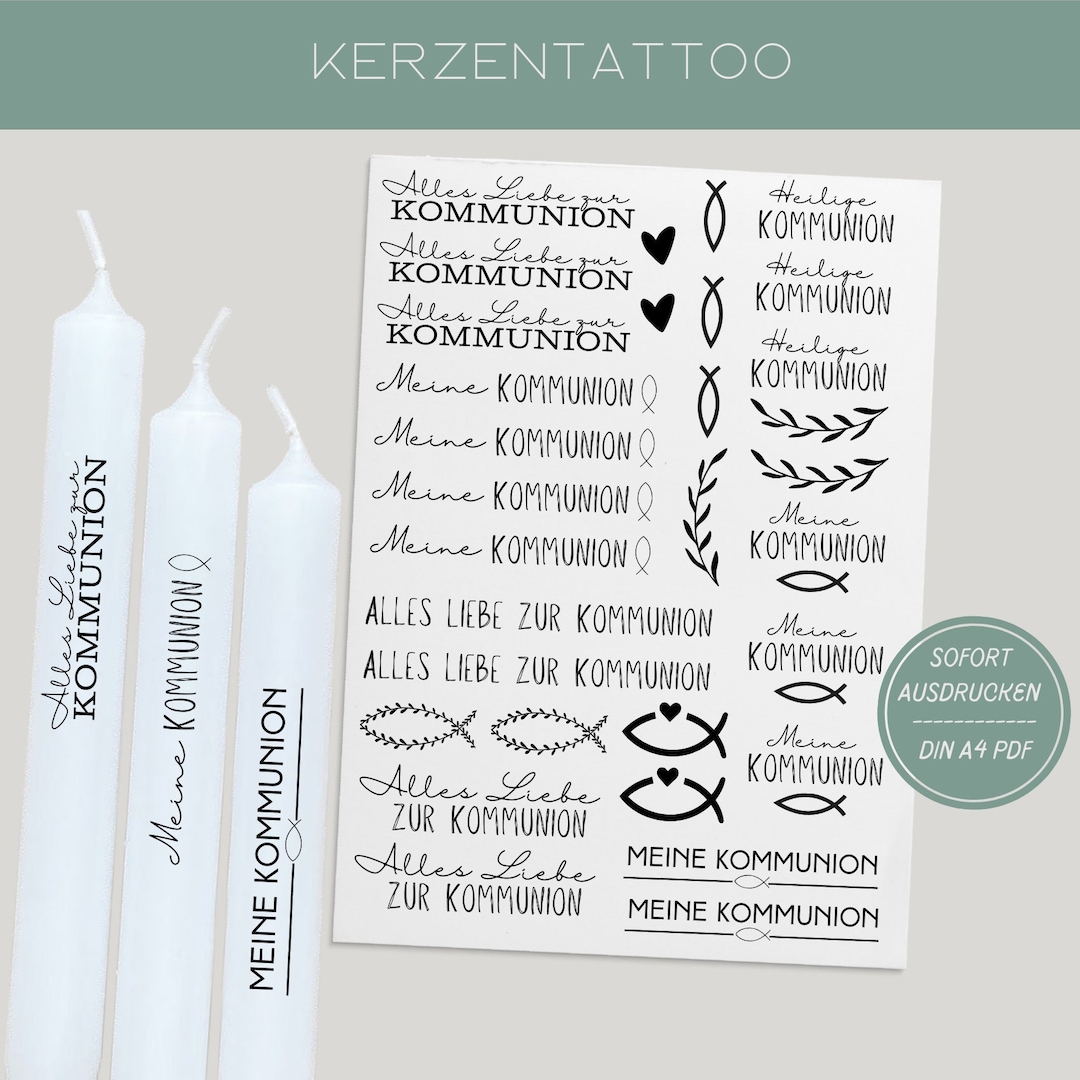 Candle Tattoo Communion PDF Template for Candles Water Slide Film I ...