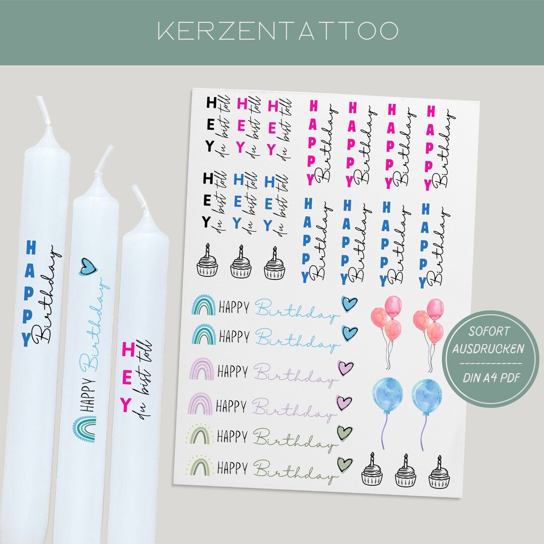 Candle Tattoo Happy Birthday Birthday PDF Template Candle Tattoo I ...