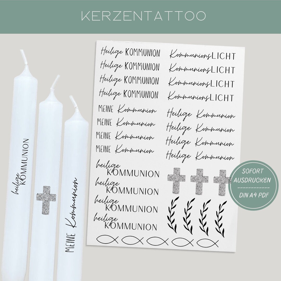 Candle Tattoos Communion PDF Template for Candles Water Slide Film I ...