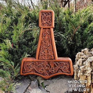 Wood Mjolnir Wall Hanging. Oseberg Style Mjolnir Wood Carving. Wood ...