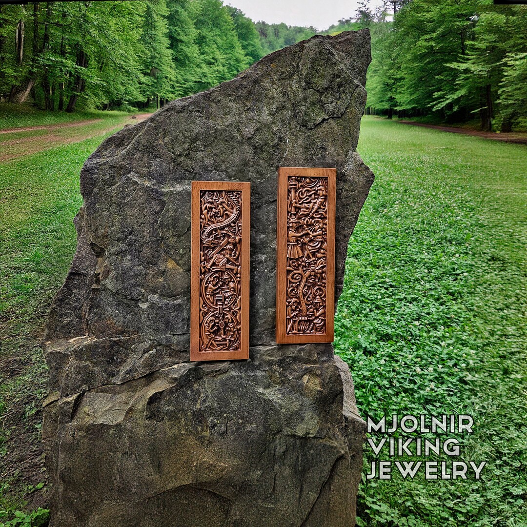 Sigurd and Fafnir Set Viking Wall Panel. Oak Viking Wall Hanging ...