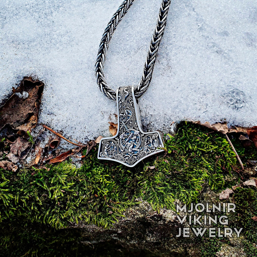 Sigurd and Fafnir Mjolnir Pendant. Authentic Thor Hammer Necklace ...