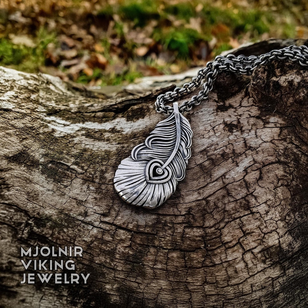 Handcrafted Sterling Silver Fire Bird Feather Pendant: Viking Jewelry ...