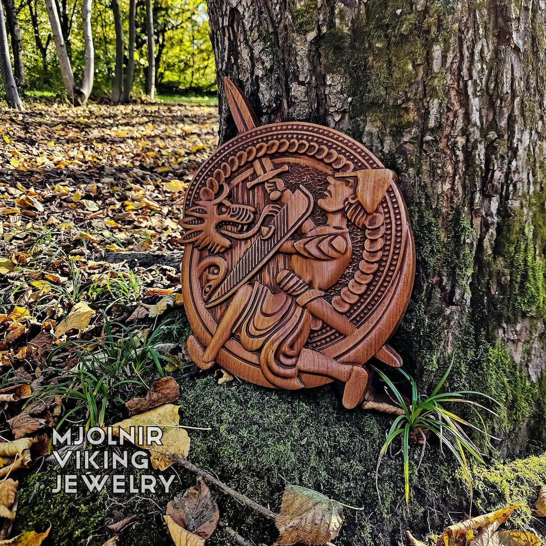 Oak Siegfried and Fafnir Viking Wall Panel: Norse Wood Decor - Etsy